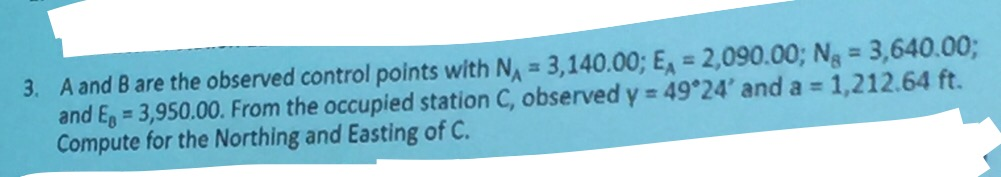 Solved 3. A and B are the observed control points with NA | Chegg.com