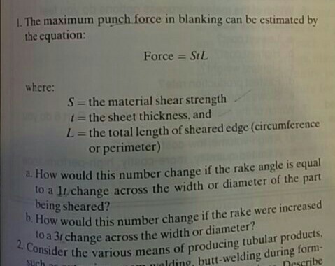 Solved 1. The maximum bunch force in blanking can he | Chegg.com
