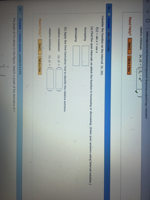 Solved Consider the function on the interval (0, 2 pi). f(x) | Chegg.com