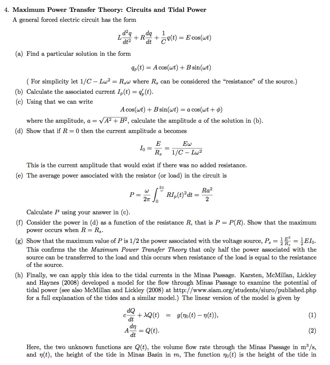 Solved second order differential equation Maximum Power | Chegg.com