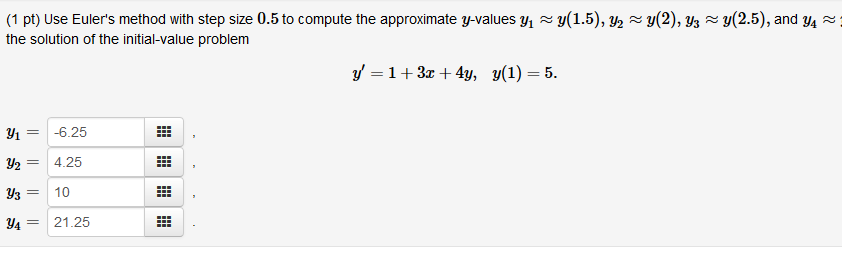 Solved Use Euler's method with step size 0.5 to compute the | Chegg.com