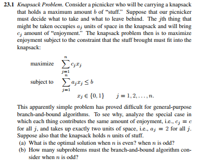 Solved 23.1 Knapsack Problem. Consider a picnicker who will | Chegg.com