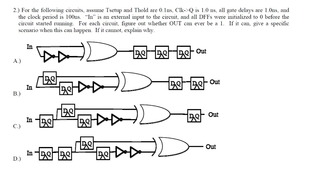 Solved For the following circuits, assume Tsetup and Thold | Chegg.com