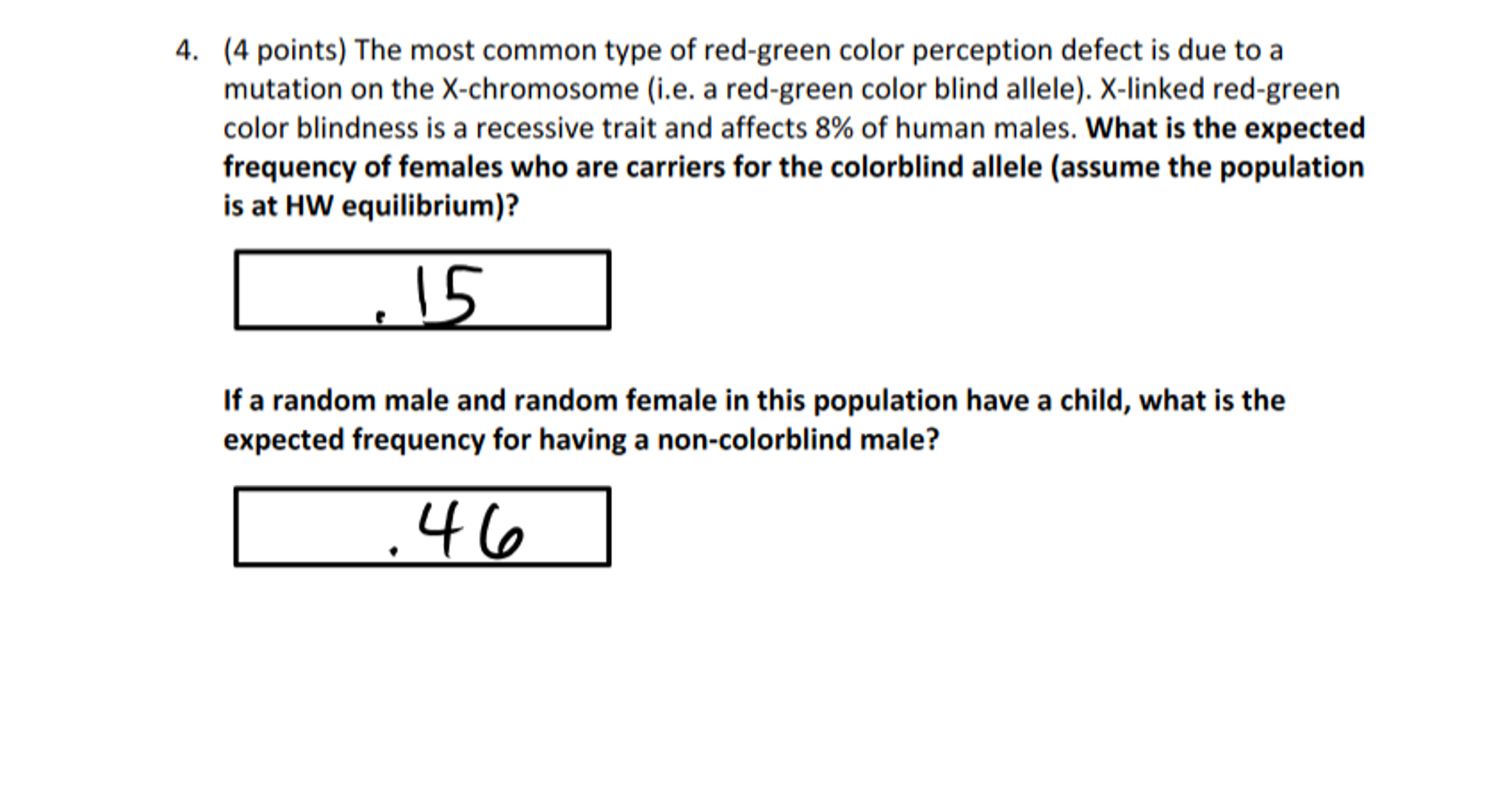 Solved The most common type of red-green color perception | Chegg.com