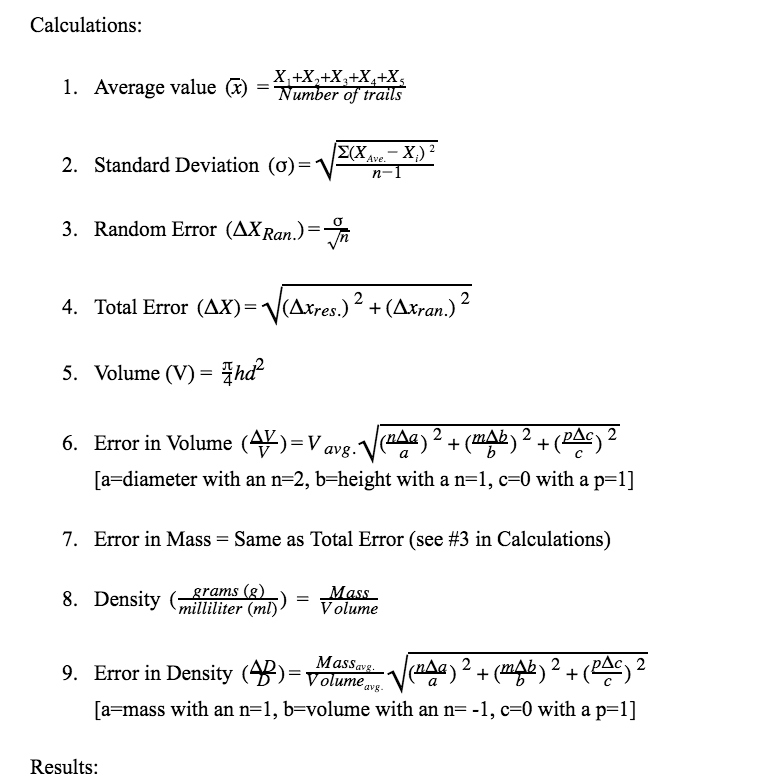 Solved I need help finding the error in volume and density | Chegg.com
