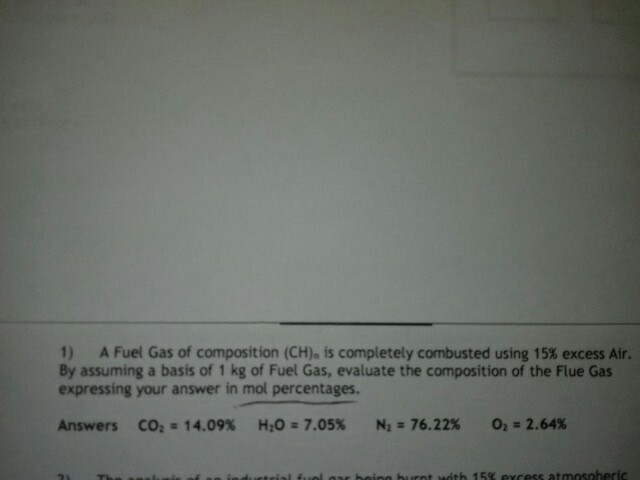 Solved 1) A Fuel Gas of composition (CH)" is completely | Chegg.com