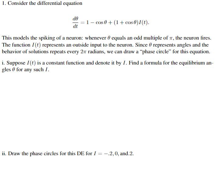 Solved 1. Consider the differential equation ?= 1-cos ?+ (1 | Chegg.com