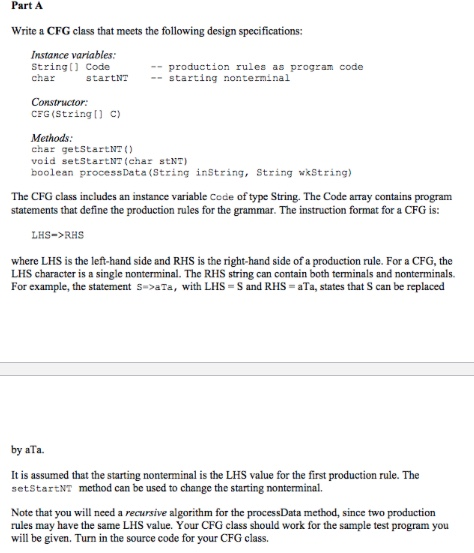 Part A Write a CFG class that meets the following | Chegg.com