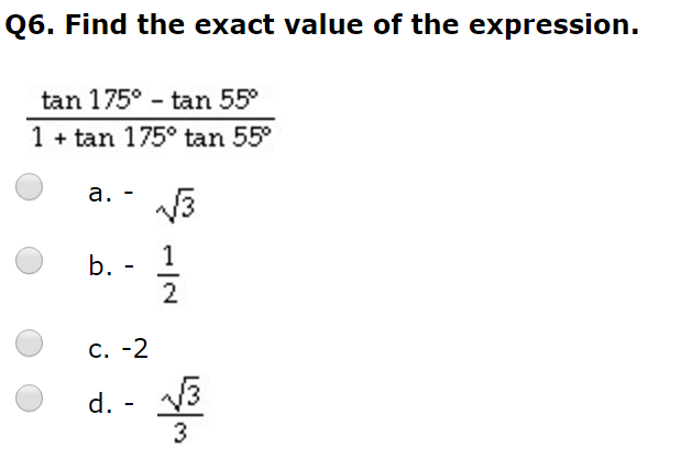 Solved Find the exact value of the expression tan | Chegg.com
