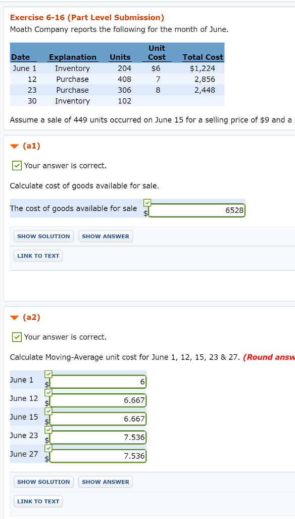 Solved Exercise 6-16 (Part Level Submission) Moath Company | Chegg.com