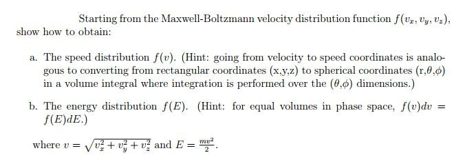 Solved Starting from the Maxwell-Boltzmann velocity | Chegg.com