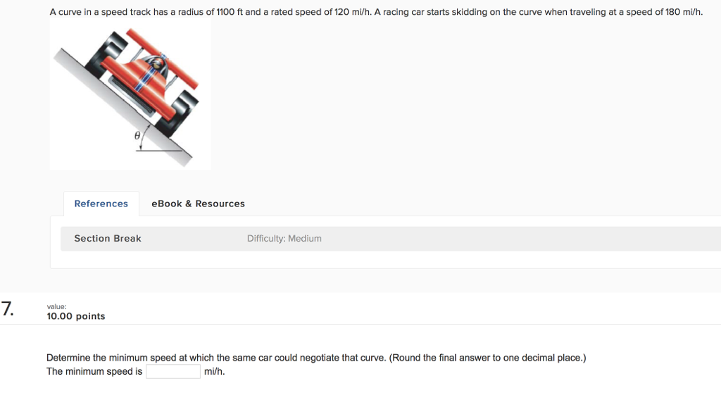 Solved A curve in a speed track has a radius of 1100 ft and | Chegg.com