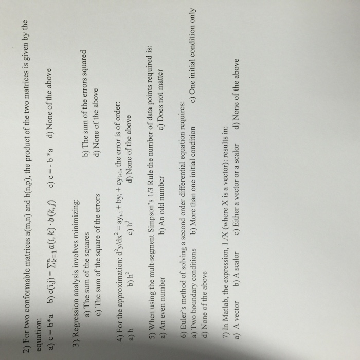 Solved For two conformable matrices a(m,n) and b(n,p), the | Chegg.com