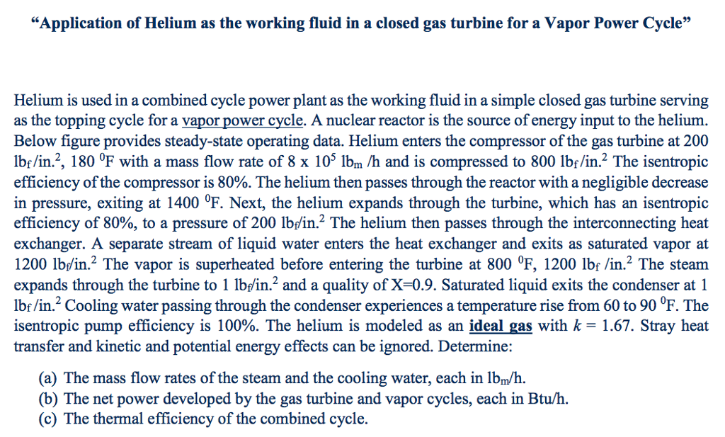 Solved "Application of Helium as the working fluid in a | Chegg.com