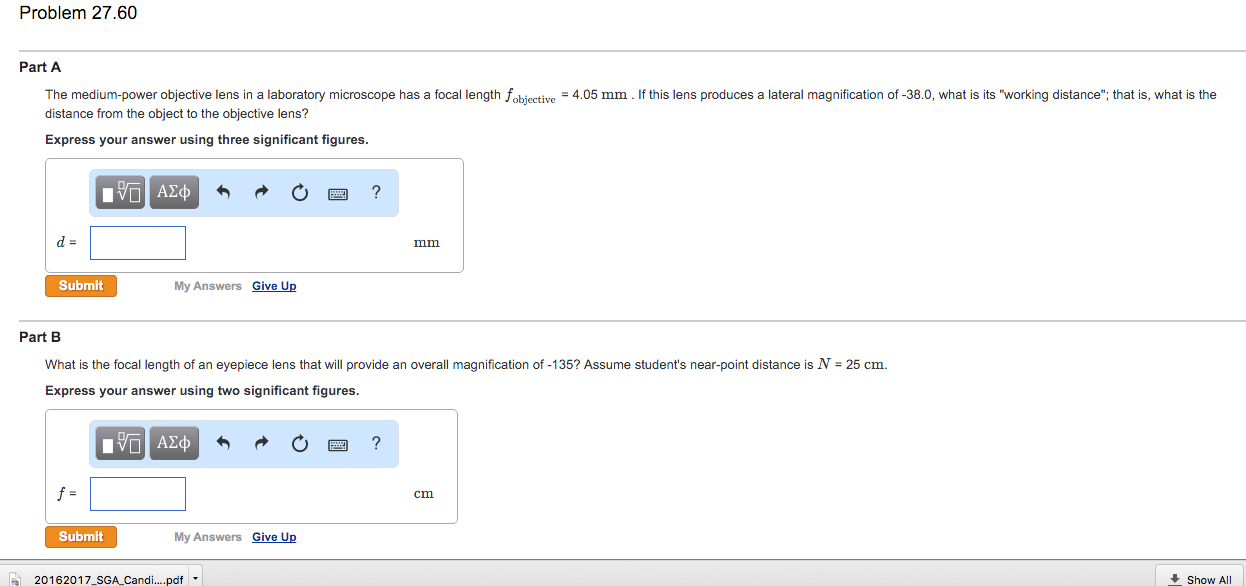 Solved The medium-power objective lens in a laboratory | Chegg.com