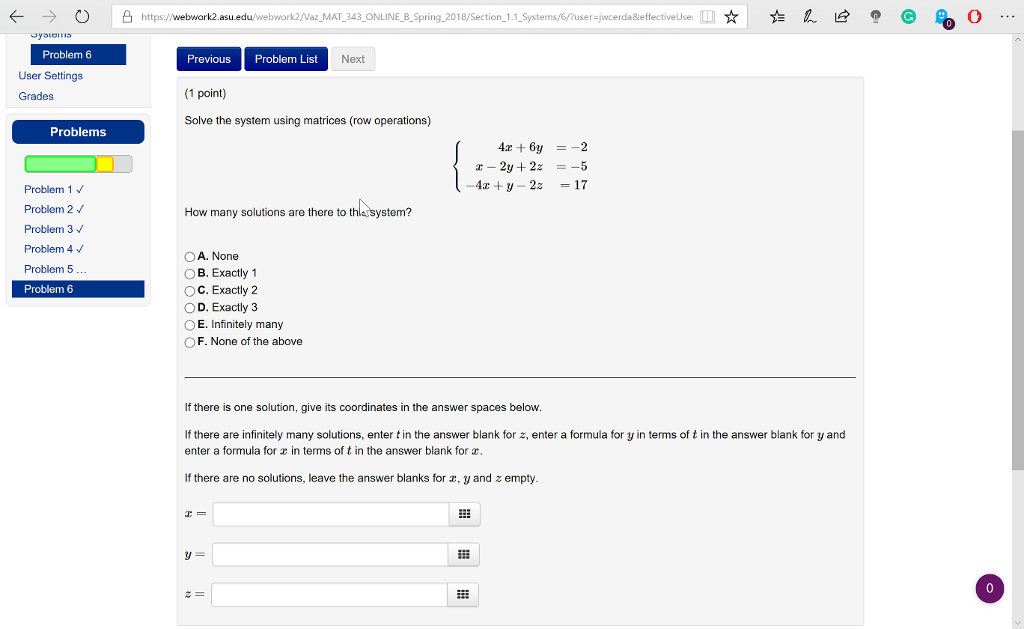 Solved ← → O 凸https://webwork2.asu.edu/webwork2Naz MAT 343 | Chegg.com
