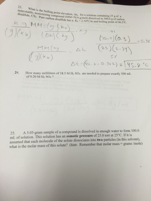 Solved What is the boiling point elevations, Delta t, for a | Chegg.com