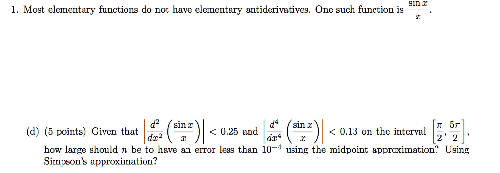 Solved sin 1. Most elementary functions do not have | Chegg.com | Chegg.com
