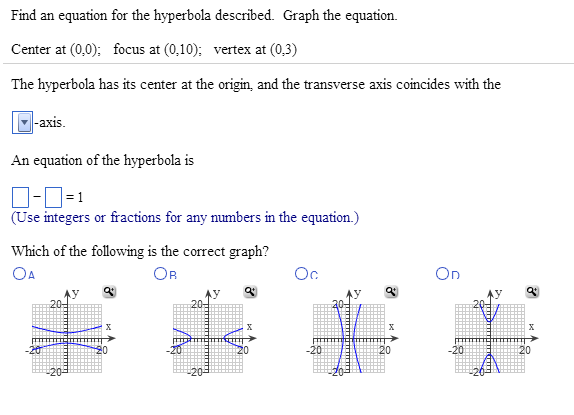 Solved Find An Equation For The Hyperbola Described Graph 4063