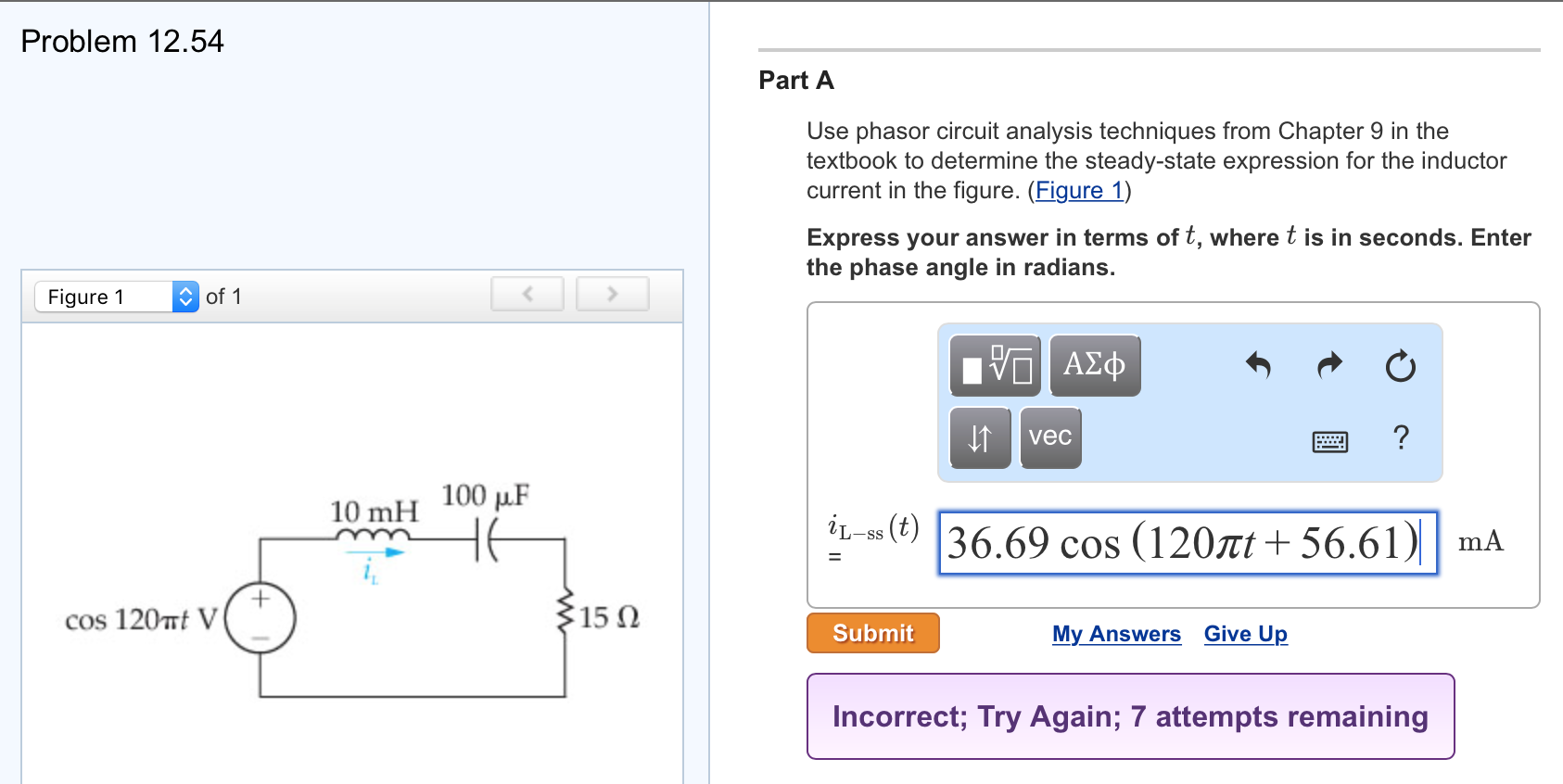 Solved Problem 12.54 Use phasor circuit analysis techniques | Chegg.com