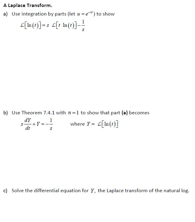 A Laplace Transform. Use integration by parts (let u | Chegg.com