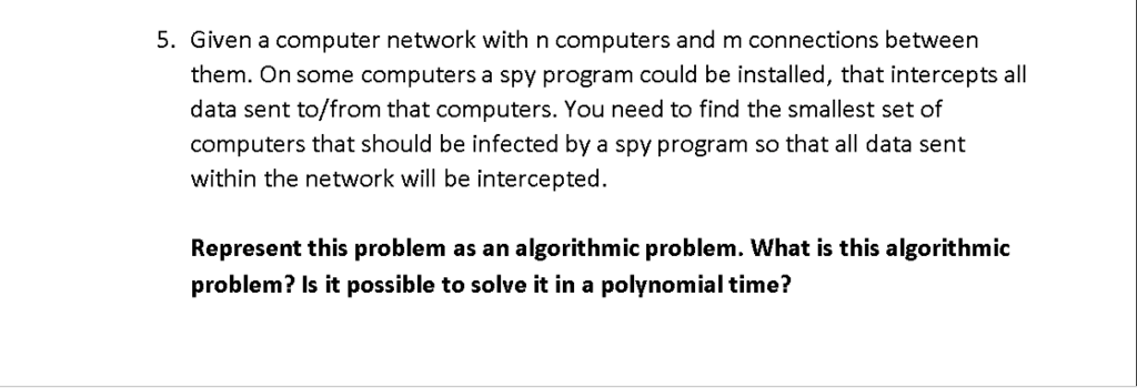 Solved 5. Given a computer network with n computers and m | Chegg.com