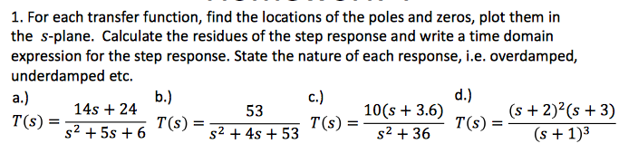 Solved For each transfer function, find the locations of the | Chegg.com