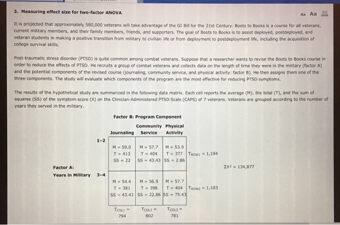 Solved 3. Measuring effect size for two-factor ANOVA Aa Aa皿 | Chegg.com