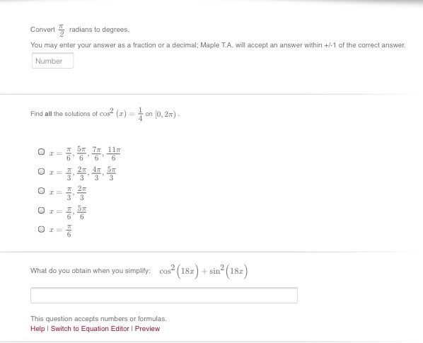 Solved Convert pi/2 radians to degrees. You may enter your | Chegg.com
