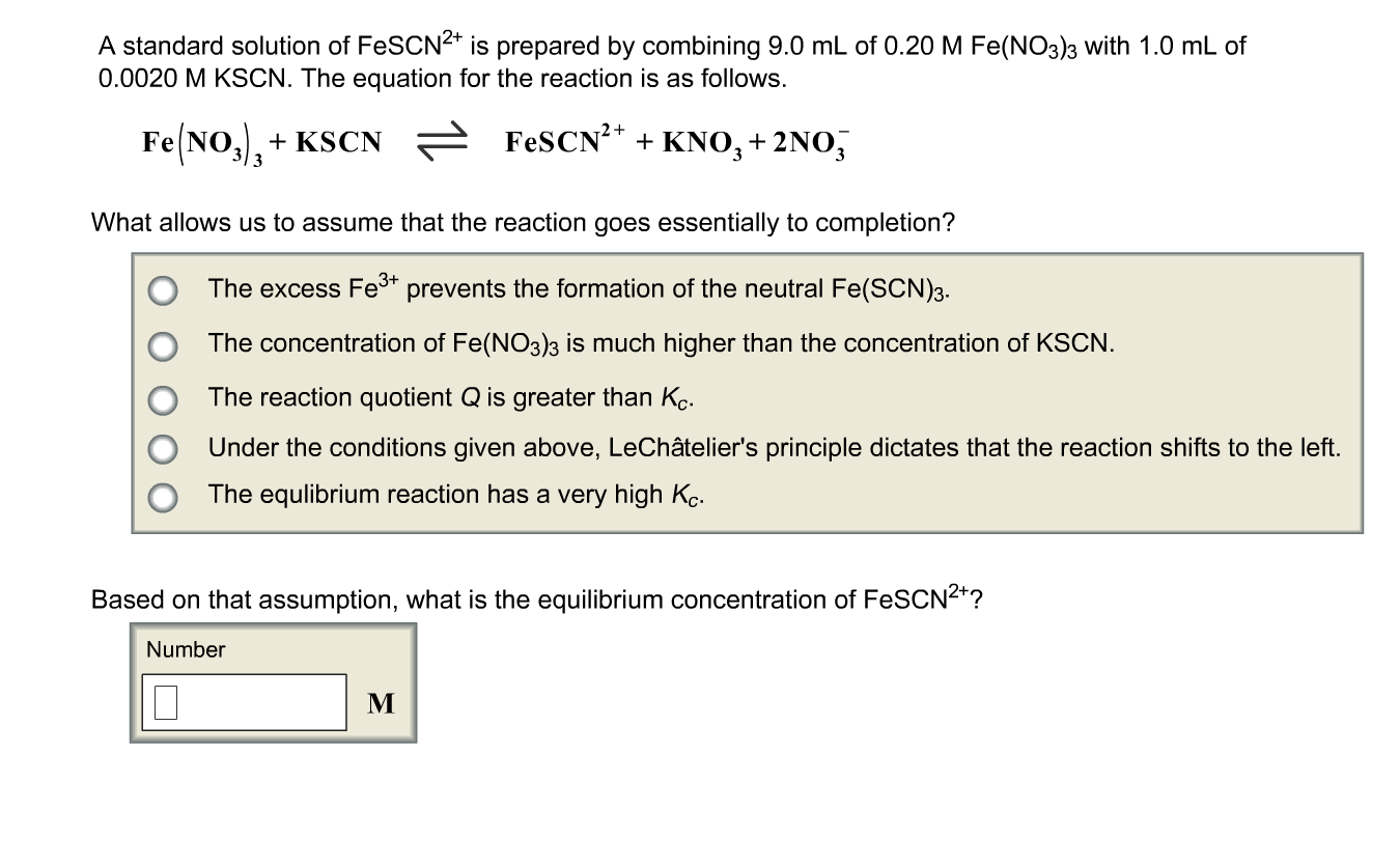 Solved A standard solution of FeSCN^2+ is prepared by | Chegg.com