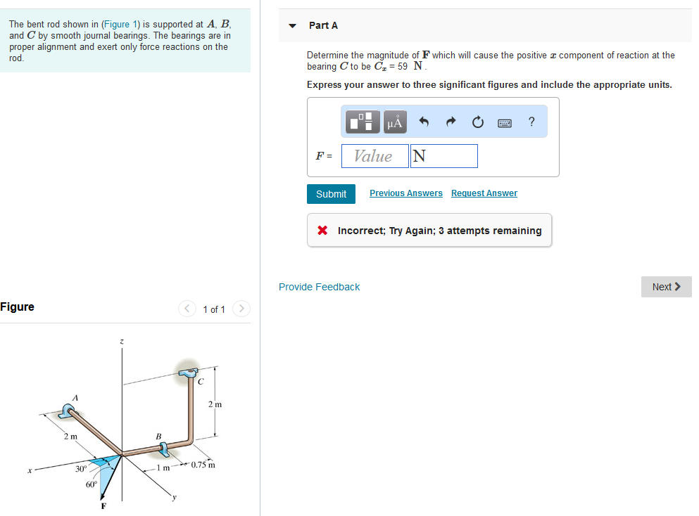 Solved The bent rod shown in (Figure 1) is supported at A, B | Chegg.com