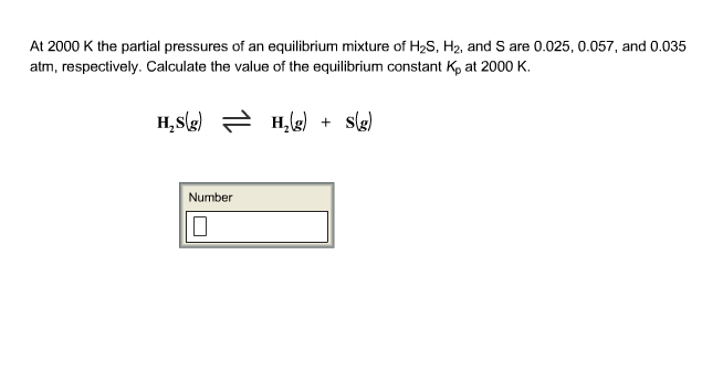 Solved At 2000 K the partial pressures of an equilibrium | Chegg.com