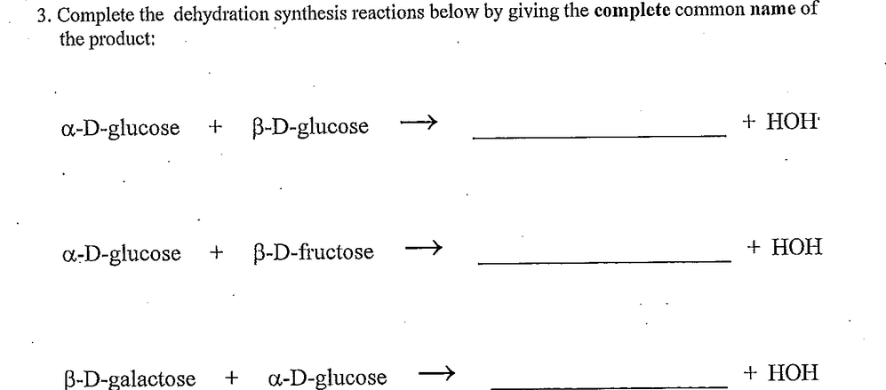 Solved Complete the dehydration synthesis reactions below by | Chegg.com