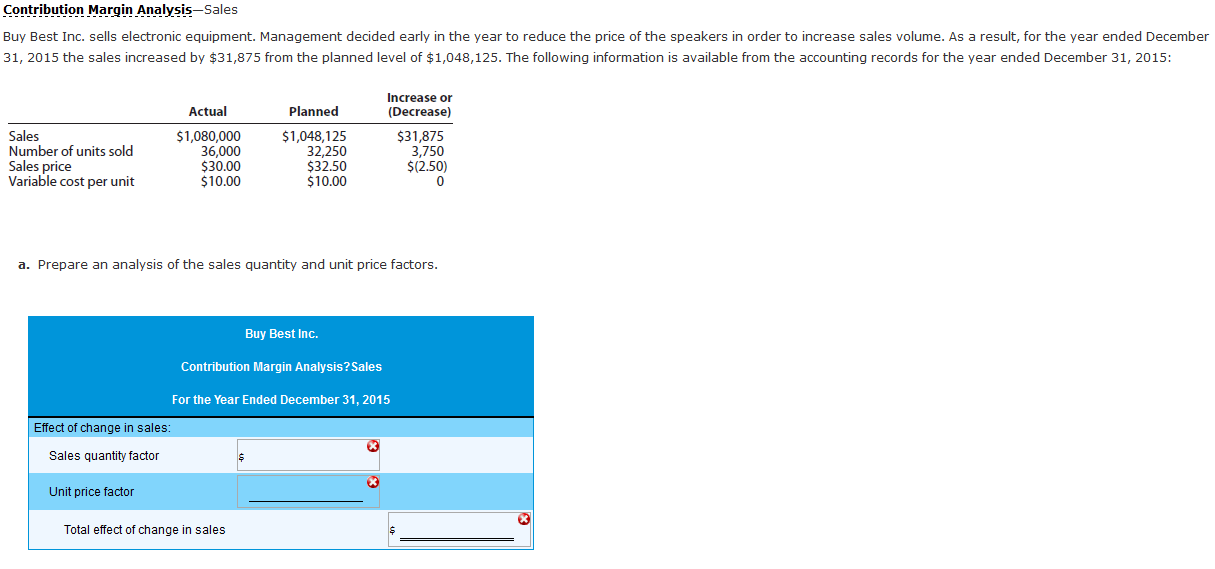 Solved Contribution Margin Analysis-Sales Buy Best Inc, | Chegg.com
