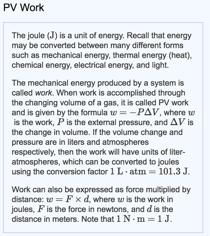 Solved PV Work The joule (J) is a unit of energy. Recall | Chegg.com