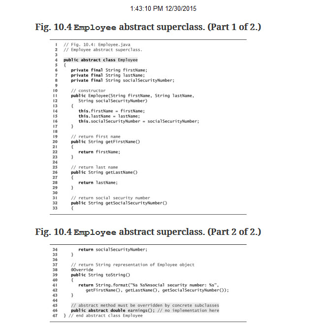 Solved 1:43:10 PM 12/30/2015 Fig. 10.4 Employee abstract | Chegg.com