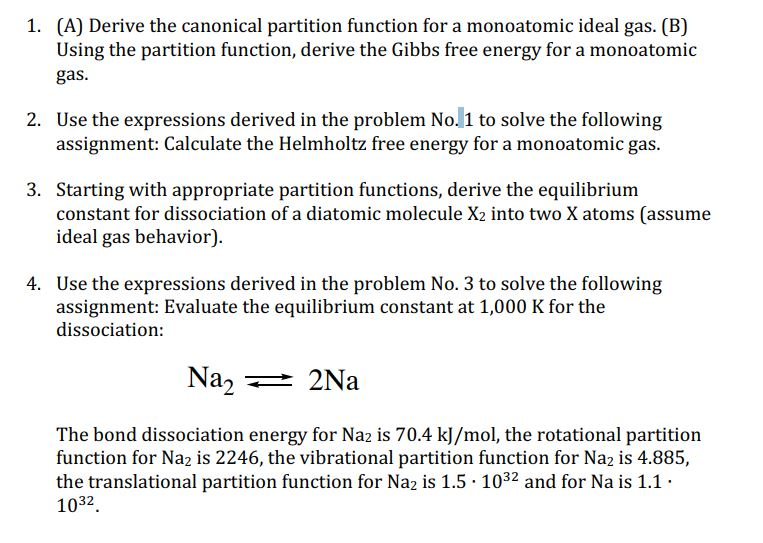 1. (A) Derive the canonical partition function for a | Chegg.com