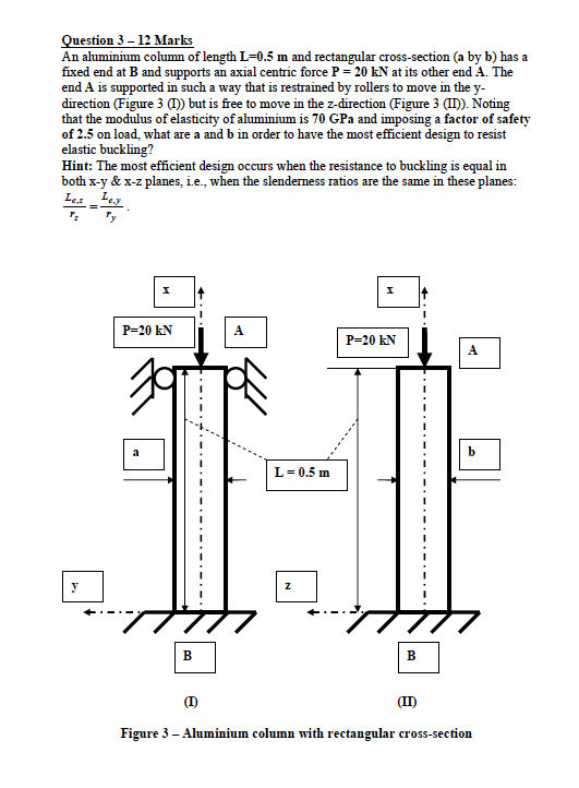 Solved estion 3-12 Marks An aluminium column of length L-0.5 | Chegg.com Solved estion 3-12 Marks An aluminium column of length L-0.5 | Chegg.com