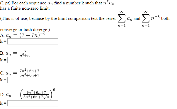 Solved For each sequence a_n find a number k such that | Chegg.com