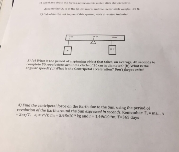 Solved Label and draw the forces acting on this meter stick | Chegg.com