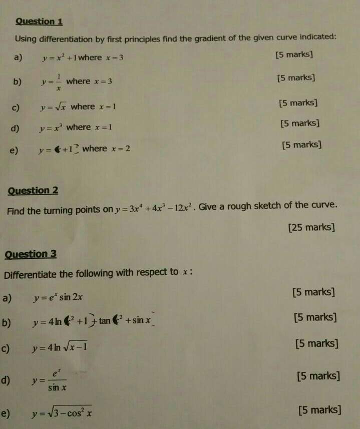 Solved Question 1 Using differentiation by first principles | Chegg.com
