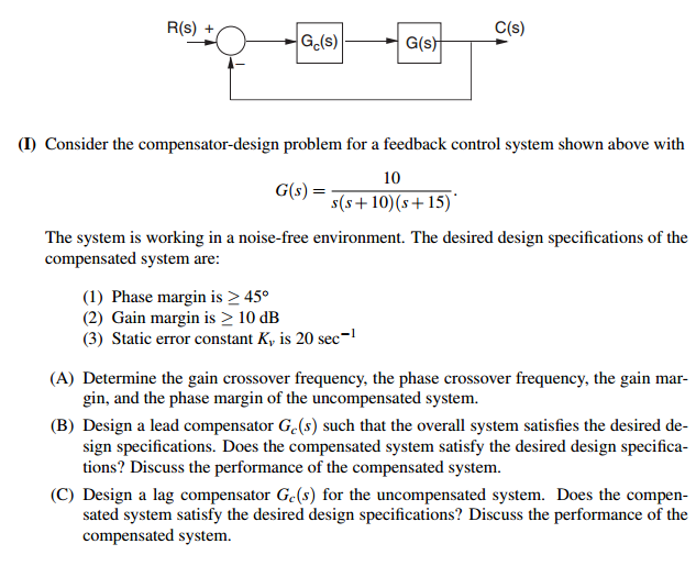 Solved Consider the compensator-design problem for a | Chegg.com