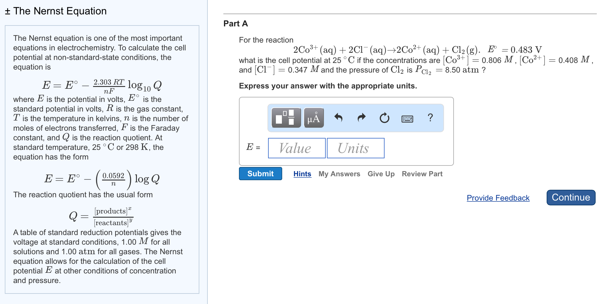 Solved: The Nernst Equation Is One Of The Most Important E... | Chegg.com