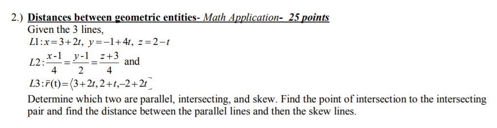 Solved 2.) Distances between geometric entities- Math | Chegg.com