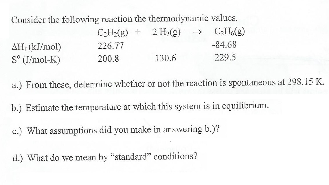 Solved Consider the following reaction the thermodynamic | Chegg.com