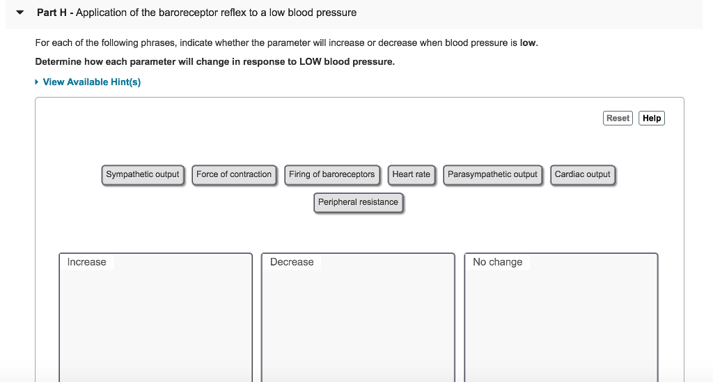 Solved Part H - Application of the baroreceptor reflex to a | Chegg.com