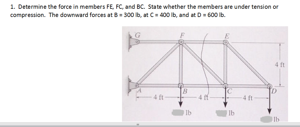 Solved Determine the force in members FE, FC, and BC. State | Chegg.com
