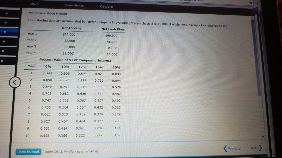Solved eBook Show Me How Calculator Net Present Value Method | Chegg.com