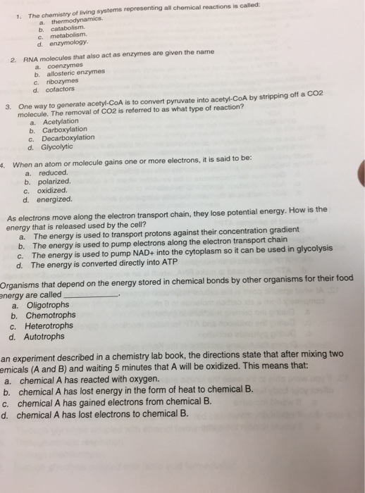 Solved The chemistry of living systems representing all | Chegg.com