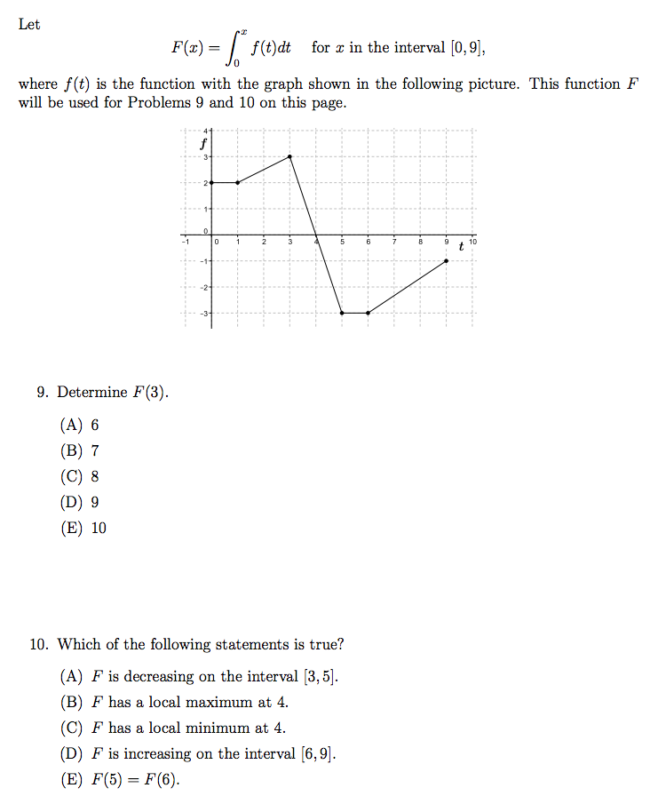 Solved Let F(x) = integral^z_0 f(t) dt for x in the | Chegg.com Solved Let F(x) = integral^z_0 f(t) dt for x in the | Chegg.com